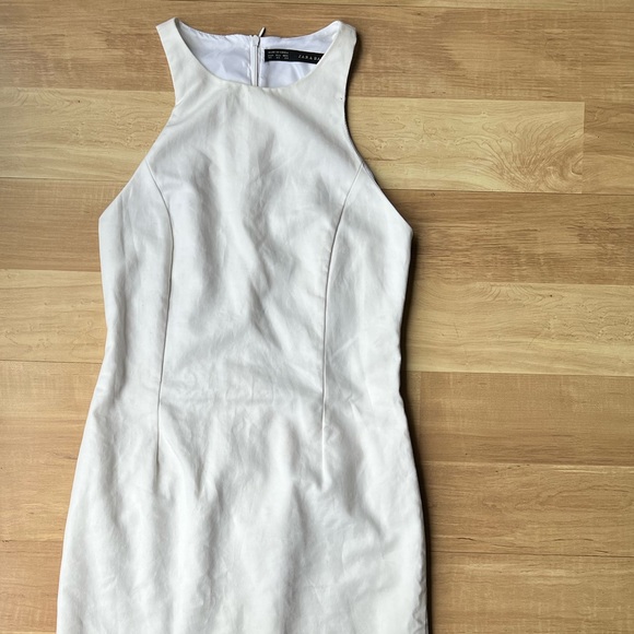 Zara | Dresses | Zara White Cotton High Neck Zip Back Closure Racer ...